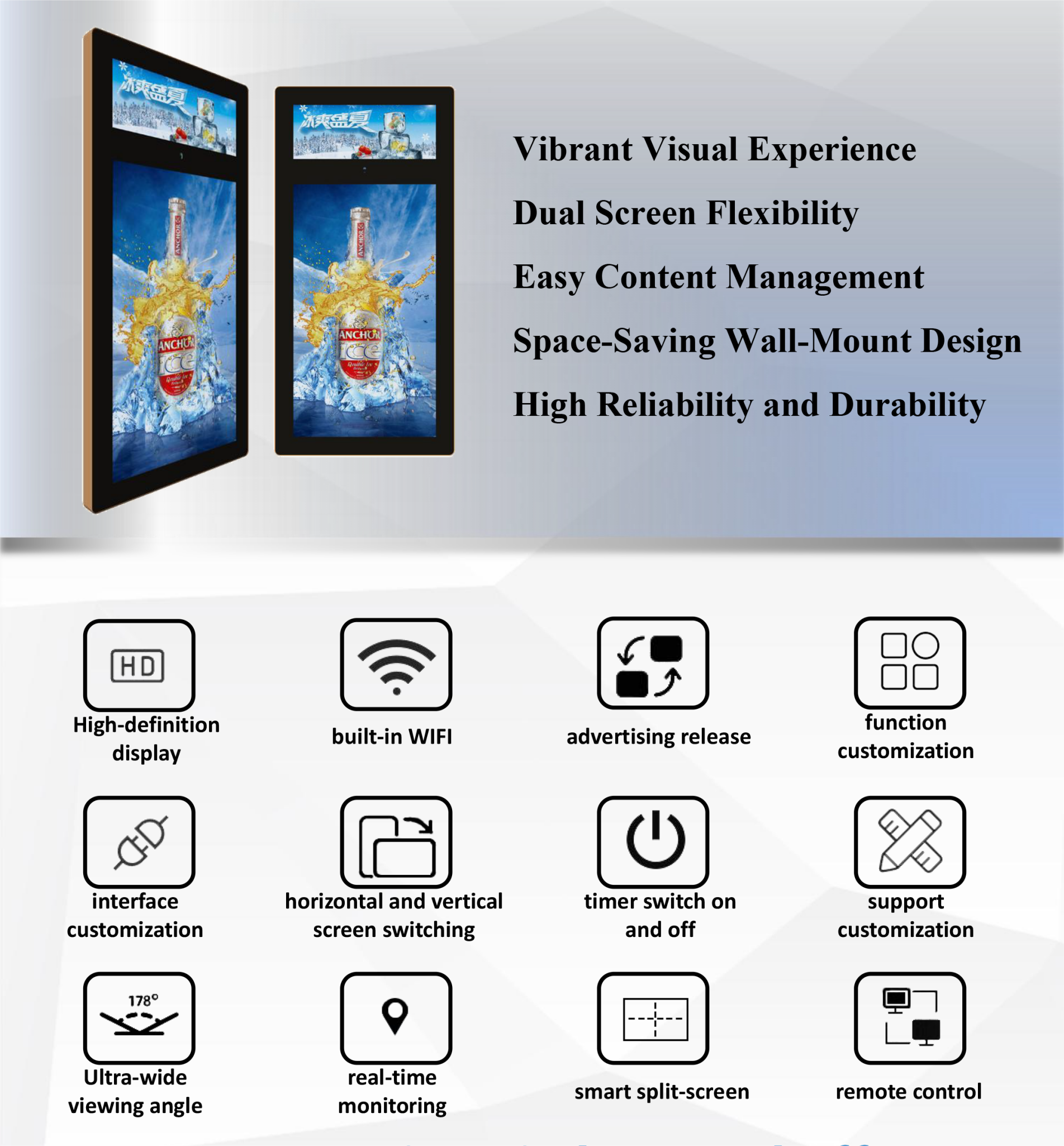 Vibrant Shop Window Vertical Wall-mount Digital Signage with Dual ...